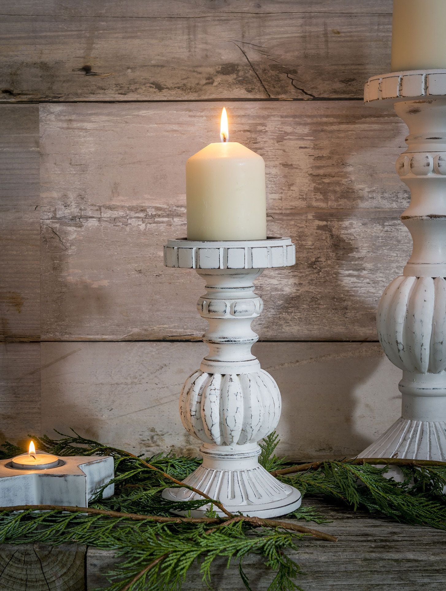Fancy White Wood Candlesticks Summer Leaf Summer Leaf